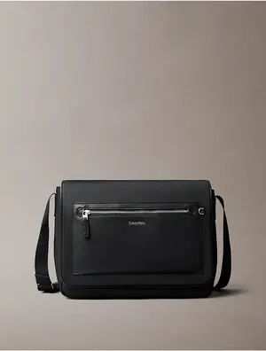 Calvin Klein Hardware Logo Mixed Flap Messenger Bag - Black