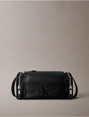 Calvin Klein Embossed Monologo Zip Flight Bag - Black