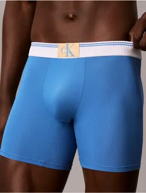 Calvin Klein Graphic Monogram Microfiber Stretch Rib Boxer Brief - Poseidon Blue