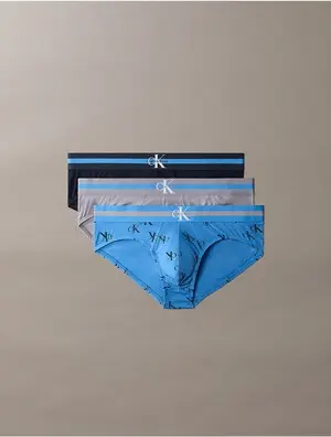 Calvin Klein Graphic Monogram Cotton Stretch 3-pack Hip Brief - Quicksilver Multi