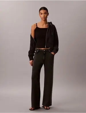 Calvin Klein Denim Wash French Terry Wide Leg Pants - Black