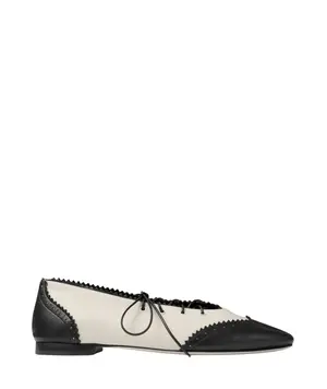 JIMMY CHOO Margot Lace Up Flat With Broguing - Black/bone