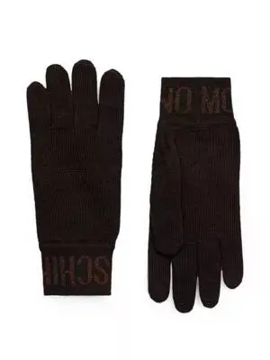 Moschino Logo-knit Ribbed Wool Gloves - Brown