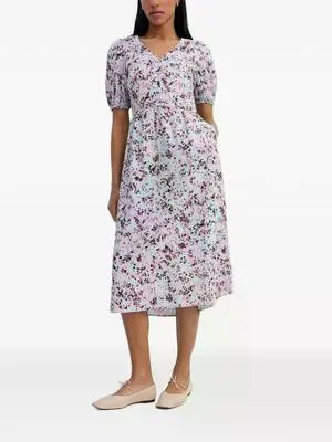Marc O'polo Floral-print Puff-sleeve Midi Dress - Blue
