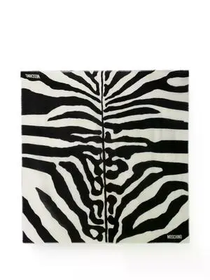 Moschino Zebra-print Frayed-edge Wool Scarf - Neutrals