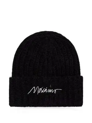 Moschino Logo-embroidered Ribbed Beanie Hat - Black