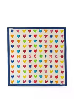 Moschino Heart-print Logo-detail Silk Scarf - Neutrals