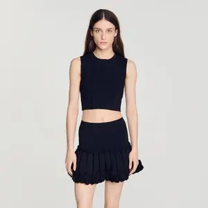 Sandro Cropped Ribbed Knit Top