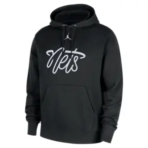 Nike Brooklyn Nets Club Fleece Pullover Hoodie - Black