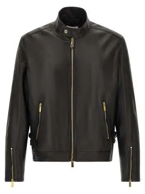 Versace Leather Biker Jacket With Medusa Hardware