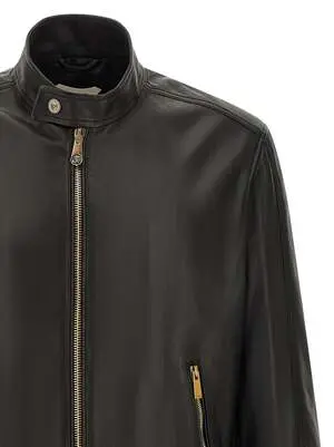 Versace Leather Biker Jacket With Medusa Hardware