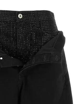 Attico Crystal Embellished Double Waist Wide Leg Cropped Jeans