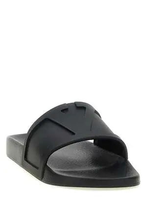 Valentino Garavani Coolside Embossed Logo Rubber Slides - Black