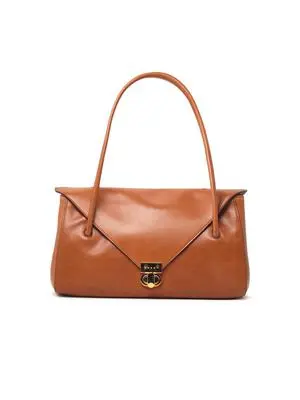 Marni Calfskin Leather Shoulder Bag With Turn Lock Closure - Brown