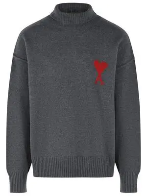 AMI Paris Virgin Wool Turtleneck Sweater With Contrast Logo