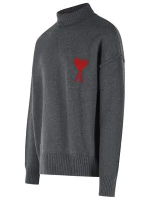 AMI Paris Virgin Wool Turtleneck Sweater With Contrast Logo