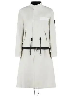 Sacai Wool Coat With Raised Neck And Drawstring Hem - Cream