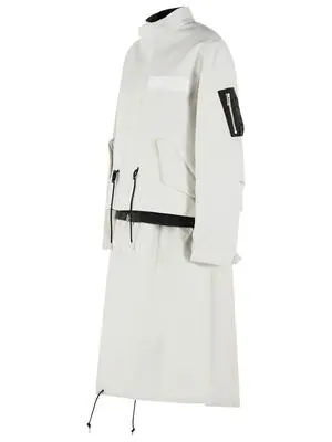 Sacai Wool Coat With Raised Neck And Drawstring Hem