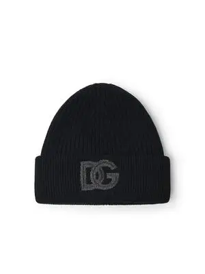 Dolce & Gabbana Dg' Logo Beanie In Virgin Wool - Black