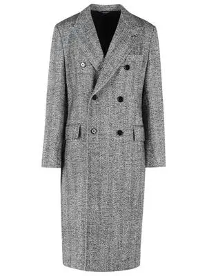 Dolce & Gabbana Fantasia' Long Grey Virgin Wool Coat - Gray