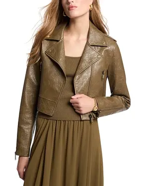 Michael Kors Cropped Faux Leather Moto Jacket