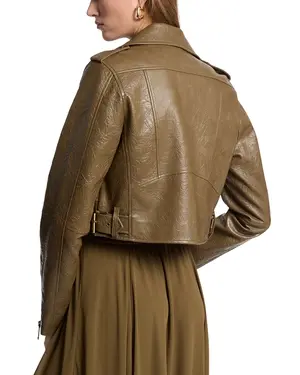 Michael Kors Cropped Faux Leather Moto Jacket