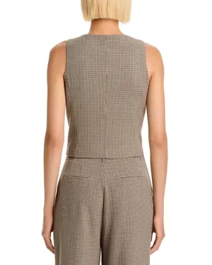 Aqua Mini Check Button Front Vest