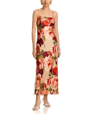 Aqua Printed Satin Cowl Neck Dress