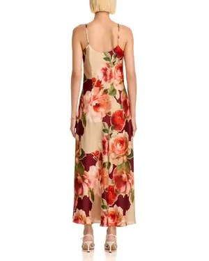 Aqua Printed Satin Cowl Neck Dress
