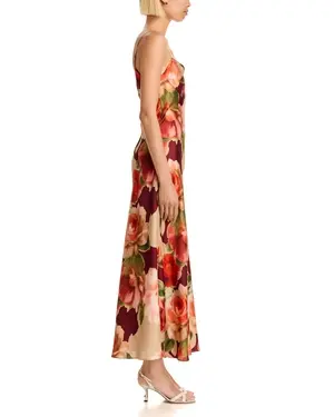 Aqua Printed Satin Cowl Neck Dress