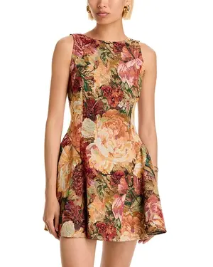 Aqua Floral Brocade Mini Dress