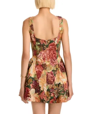 Aqua Floral Brocade Mini Dress