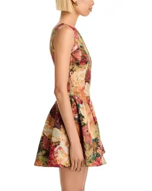 Aqua Floral Brocade Mini Dress
