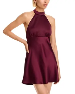 Aqua Halterneck Satin Mini Dress