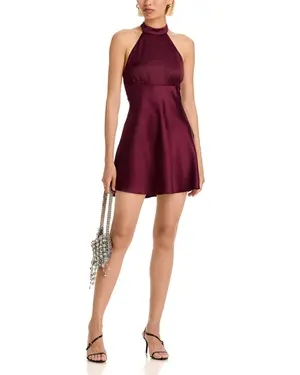 Aqua Halterneck Satin Mini Dress