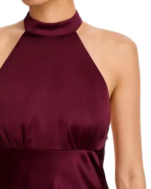 Aqua Halterneck Satin Mini Dress