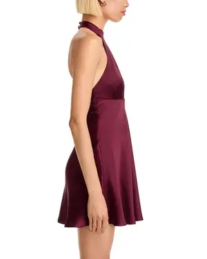 Aqua Halterneck Satin Mini Dress