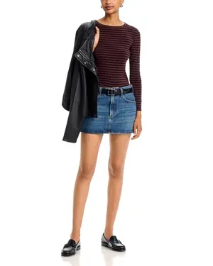Aqua Stripe Ruched Long Sleeve Top