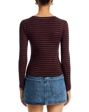 Aqua Stripe Ruched Long Sleeve Top
