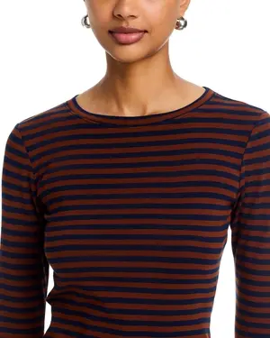 Aqua Stripe Ruched Long Sleeve Top
