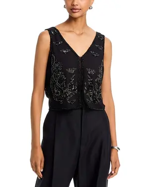 Aqua Embellished V-neck Top