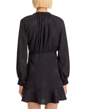 Aqua Long Sleeve Wrap Dress In Bird Jacquard