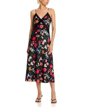 Aqua Floral Lace Trim Midi Dress