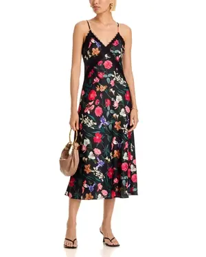 Aqua Floral Lace Trim Midi Dress