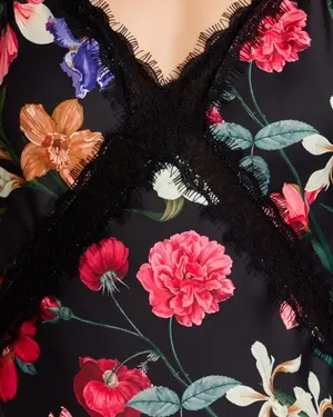 Aqua Floral Lace Trim Midi Dress