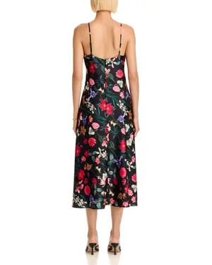 Aqua Floral Lace Trim Midi Dress