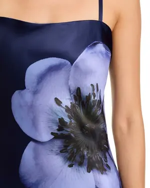 Aqua Oversized Floral Stretch Satin Midi Dress