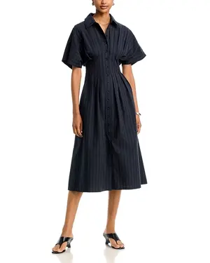 Aqua Stripe Panel Waist Midi Dress