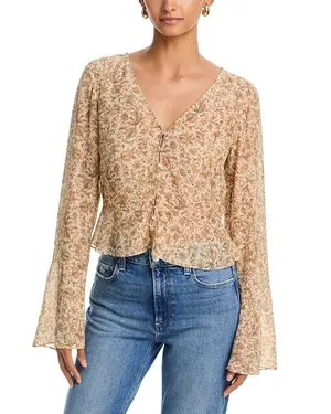 Paige Mila Blouse Printed Silk Blend - Ecru Multi