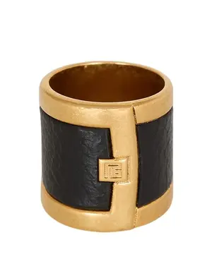 Balmain Anthem Ring In Brass And Resin - Black